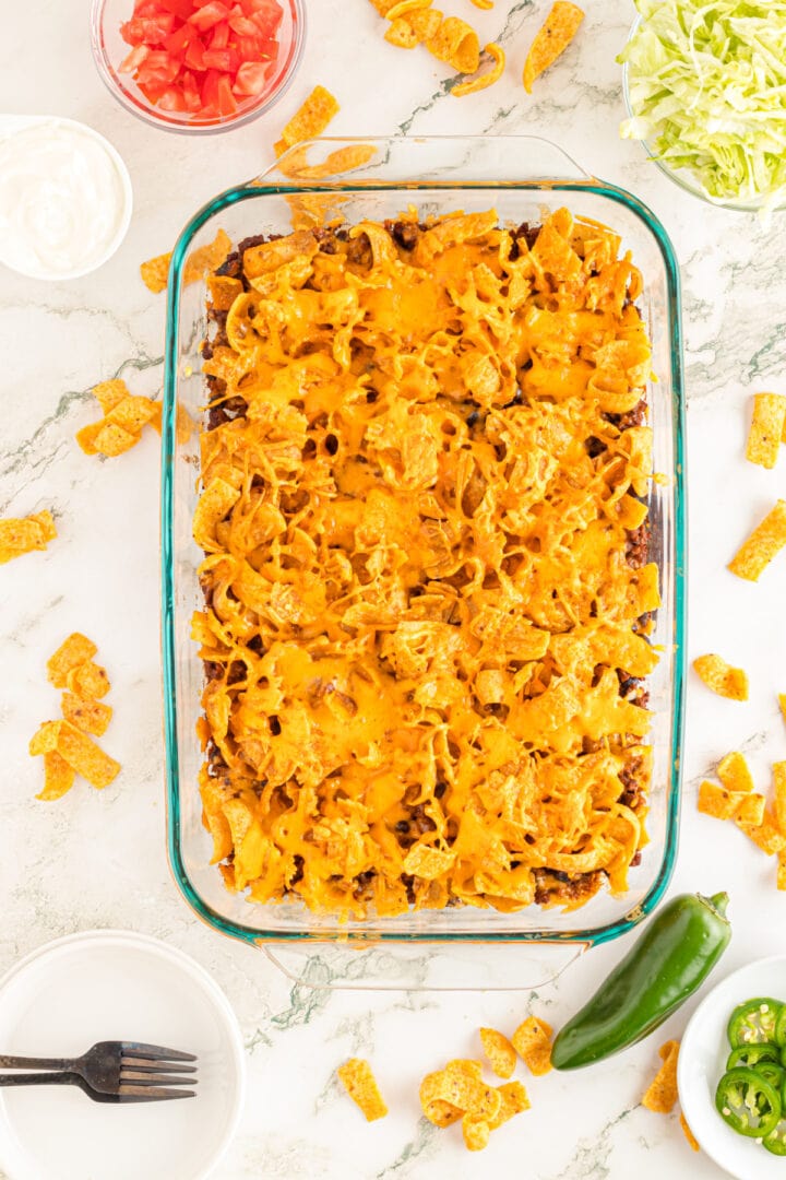 Quick and Easy Walking Taco Bake (Taco Casserole) - Kitchen Divas